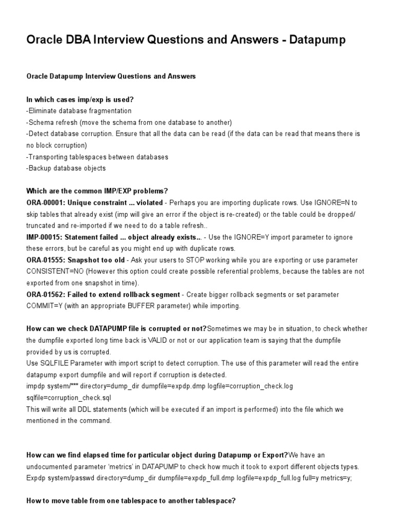 Oracle DBA Interview Questions and Answers - Backup and Recovery | PDF | Oracle Database | Sql