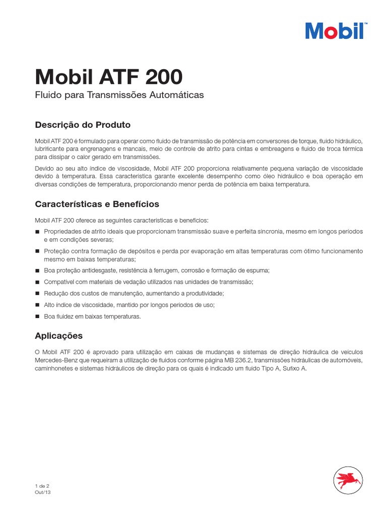 Mobil Atf 200 Pds 2013 | PDF | Óleo de motor | Temperatura