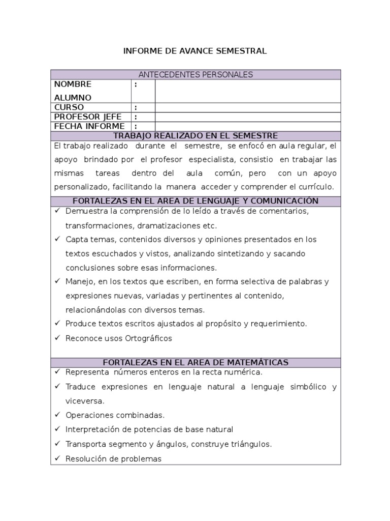 Informe de Avance Semestral