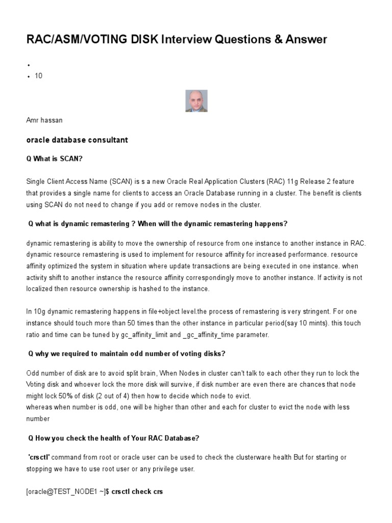 RAC - ASM - VOTING DISK Interview Questions & Answer | PDF | Oracle Database | Computer Cluster