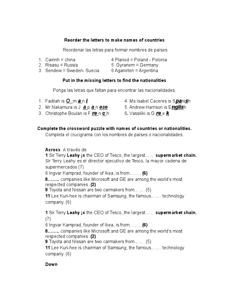 Reorder The Letter To Make Names of Countries | PDF | Business