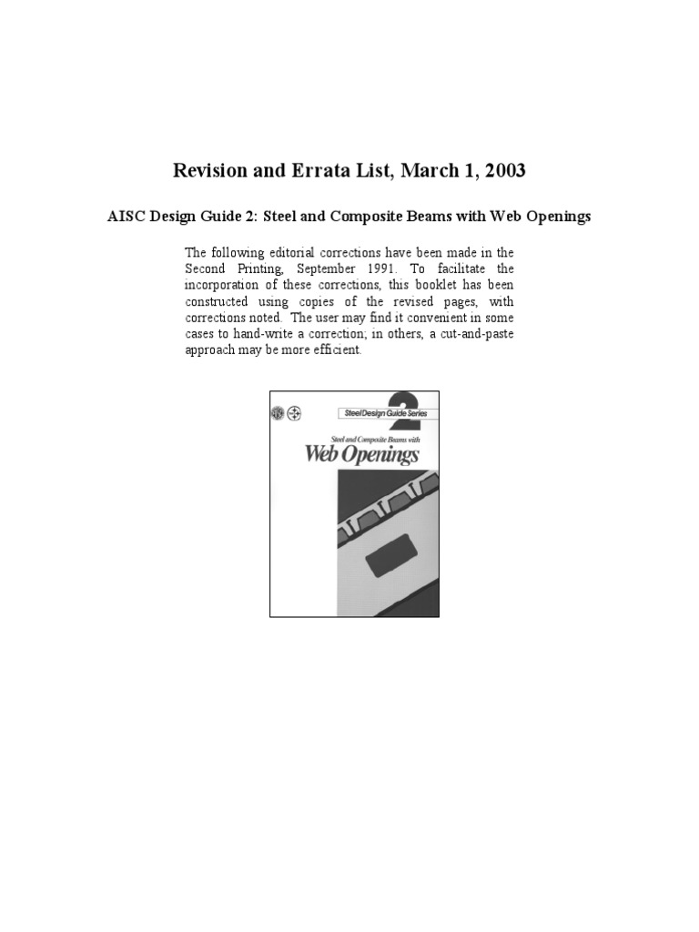 AISC Design Guide 02 Errata Steel and Composite Beams With Web Openings ...