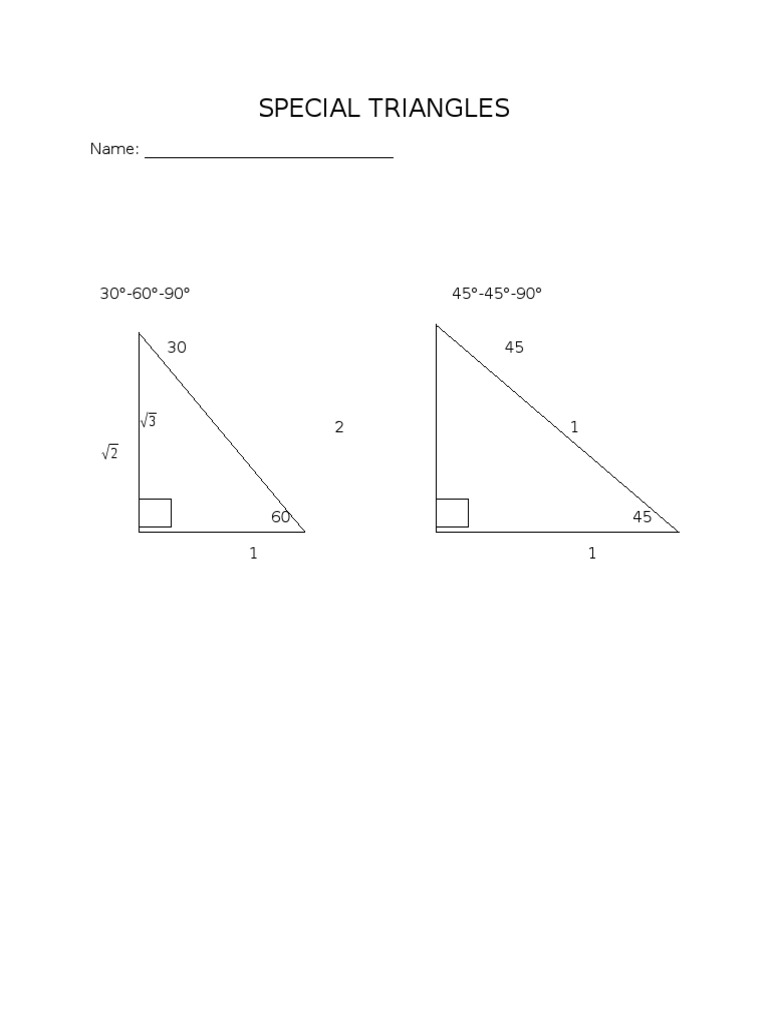Special Triangles: 30-60-90 & 45-45-90 | PDF