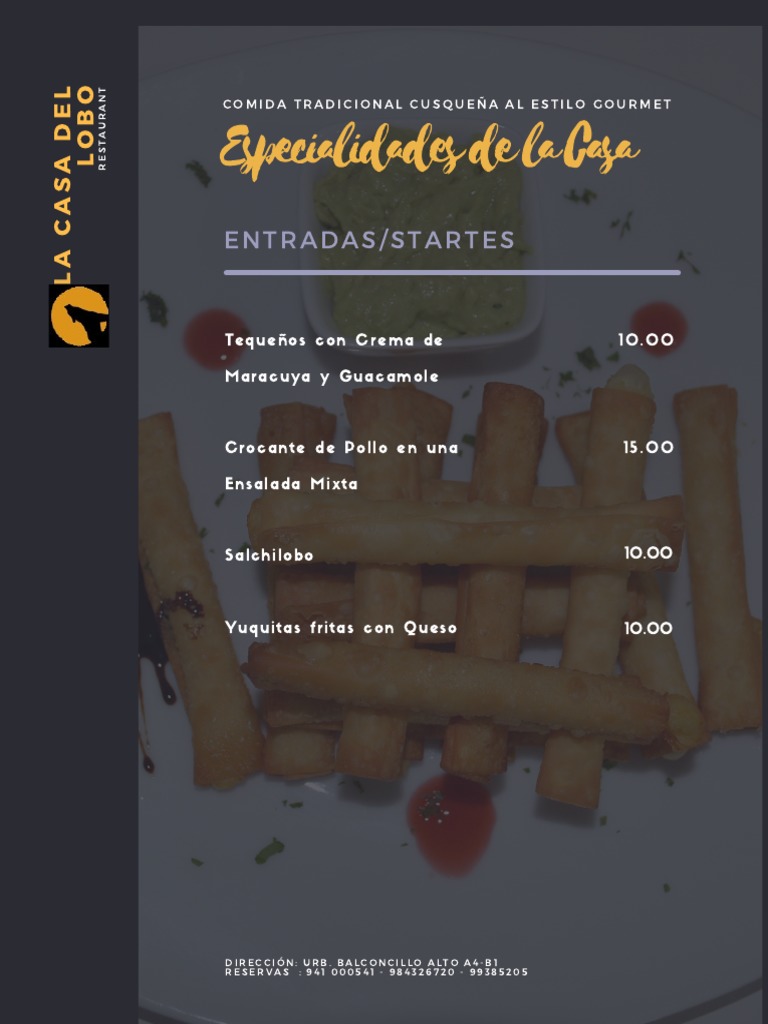 Modelo de Carta de Restaurantes | PDF | Cocina latinoamericana | Cocina ...