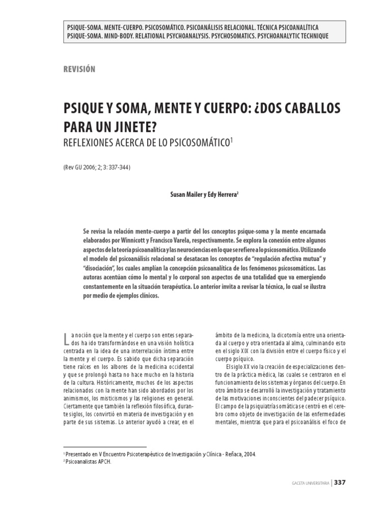 Psique y Soma Mente y Cuerpo | PDF | Mente | Psicoanálisis