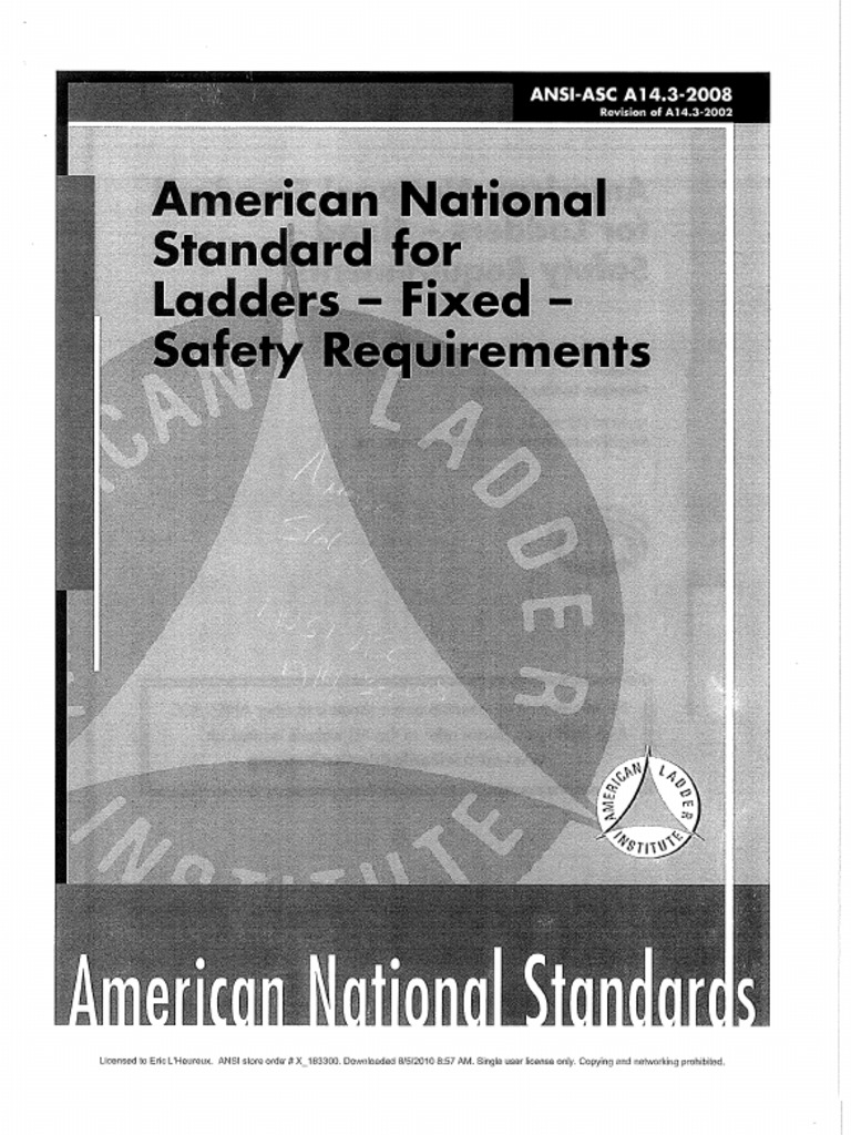 Ansi-Asc A14.3-2008 Ladders Fixed Safety Requirements | PDF