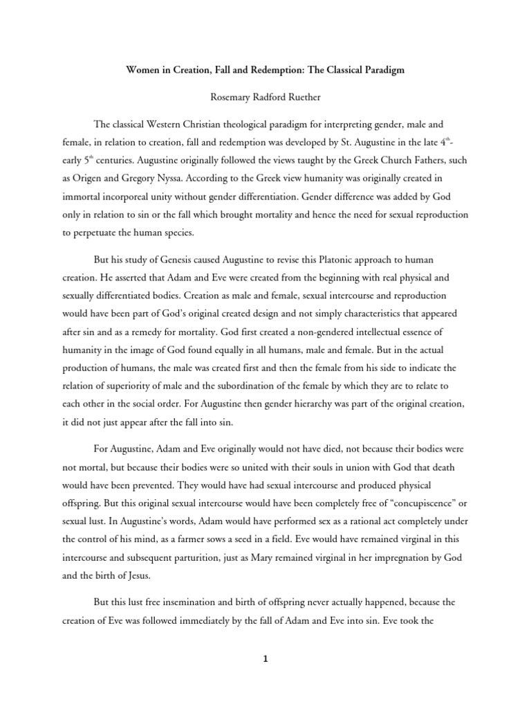 Women in Creation, Fall and Redemption: The Classical Paradigm | PDF ...