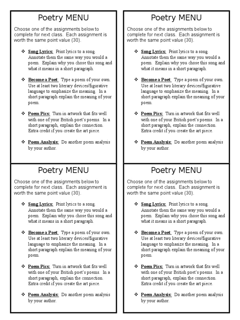 Poetry Menu | PDF | Lyrics | Paragraph