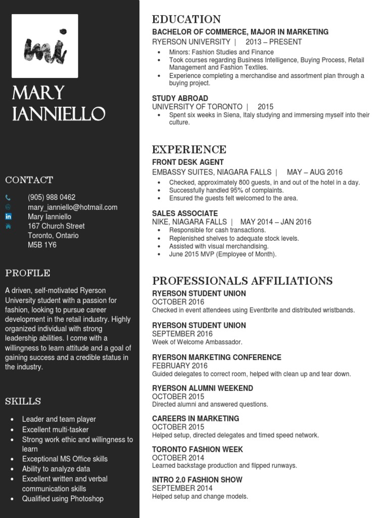 Mary Resume To | PDF | Fashion | Retail