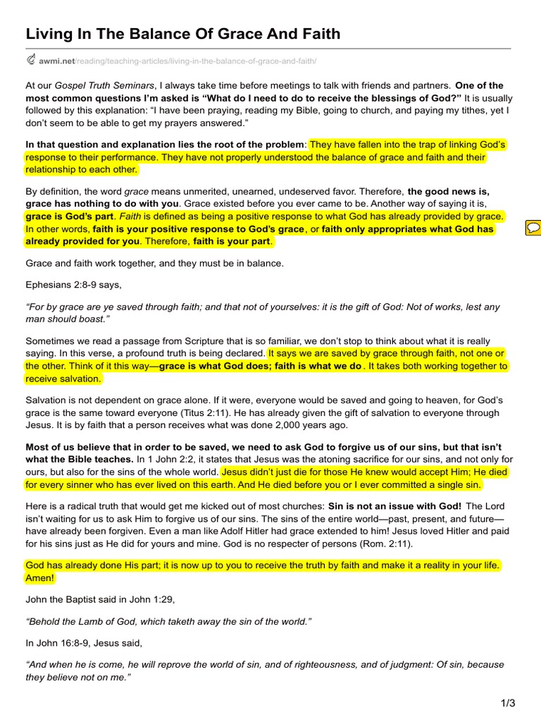 Living in The Balance of Grace and Faith | PDF | Grace In Christianity ...