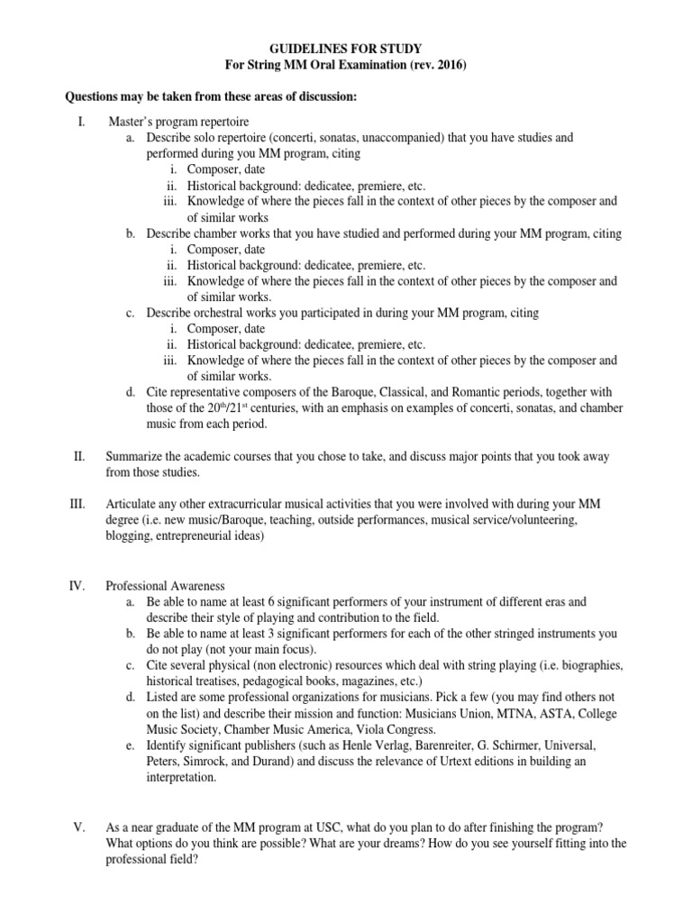 MM Oral Examination Guidelines For Study | PDF | Composers | Chamber Music