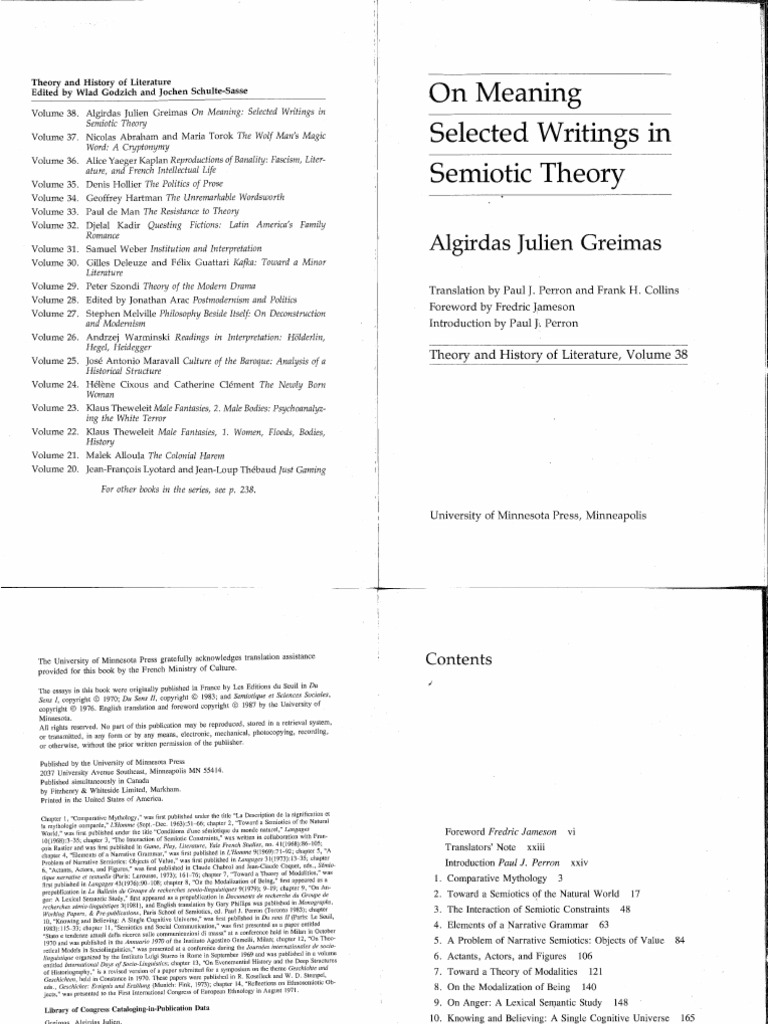 Algirdas Julien Greimas-On Meaning - Selected Writings in Semiotic ...