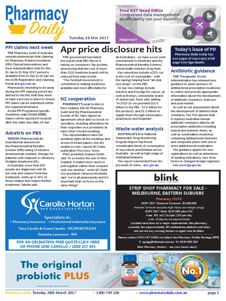 Pharmacy Daily For Tue 28 Mar 2017 - Apr Price Disclosure Hits ...