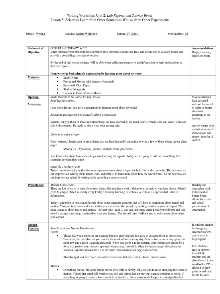 Writing Workshop Unit 2 Lesson 5 | PDF | Lecture | Science