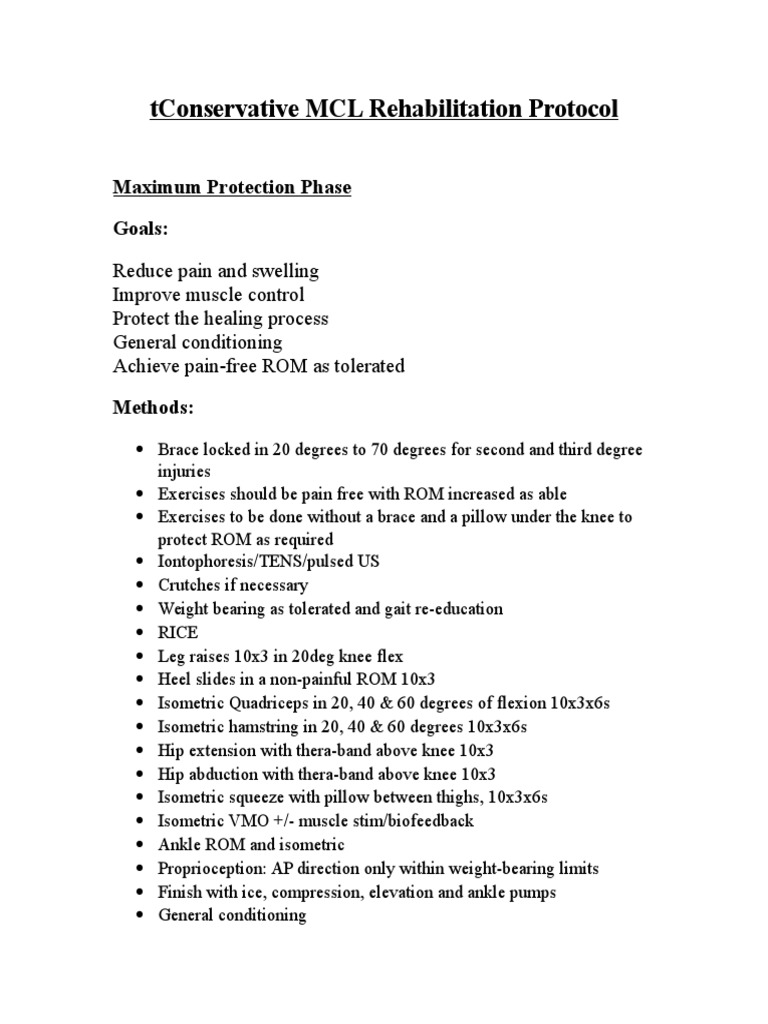 Conservative MCL Rehabilitation Protocol | PDF | Anatomical Terms Of ...