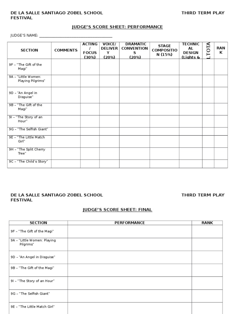 Judge Score Sheet | PDF