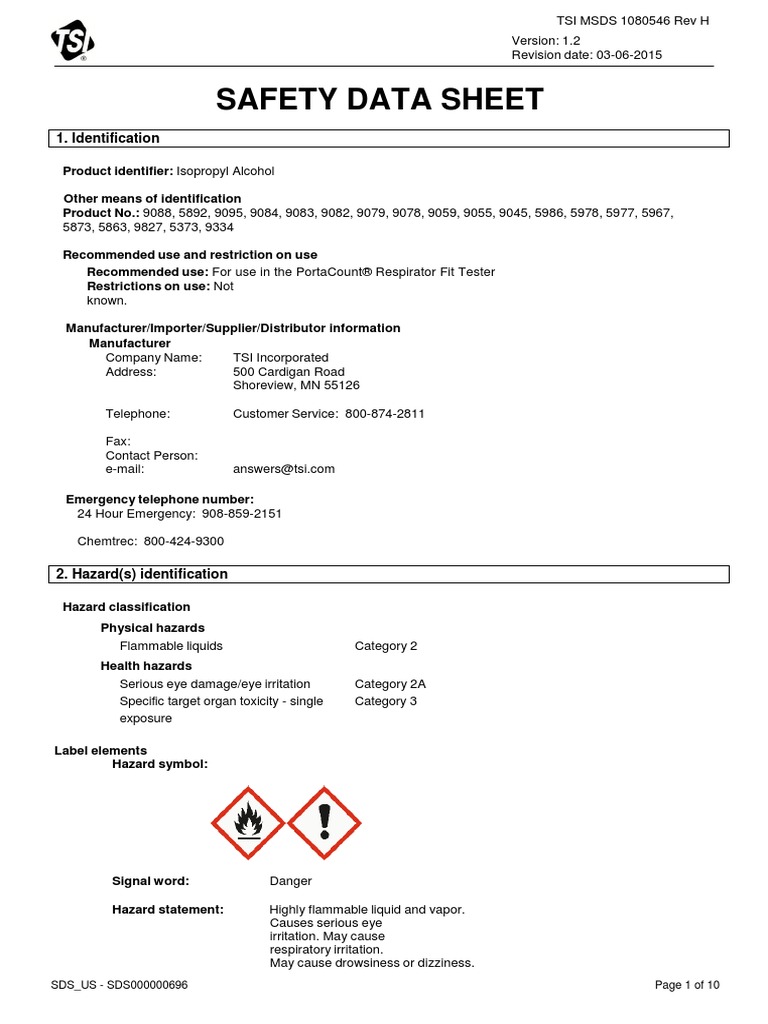 MSDS Isopropyl Alcohol TSI | PDF | Toxicity | Firefighting