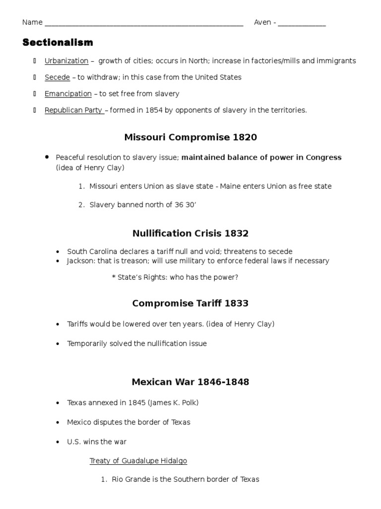 Guided Notes Sectionalism CW | PDF | Abraham Lincoln | Confederate ...