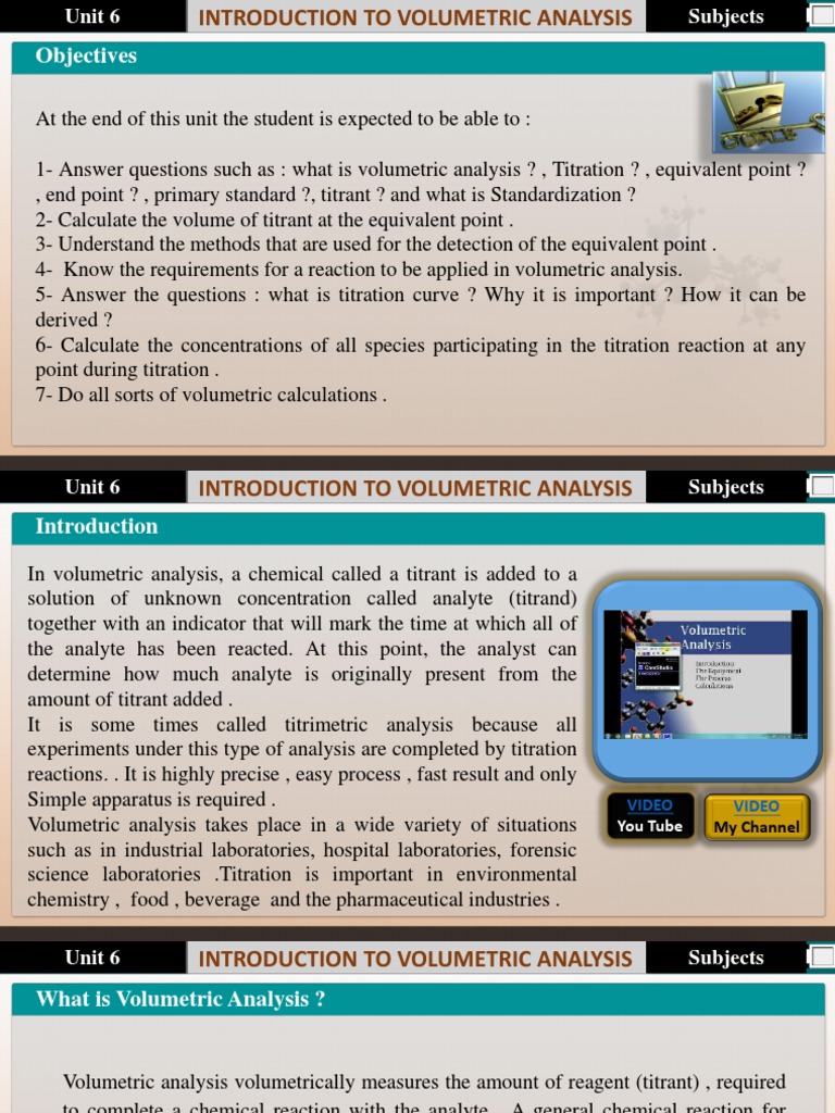 Unit 6 - Introduction To Volumetric Analysis - Subjects | PDF ...