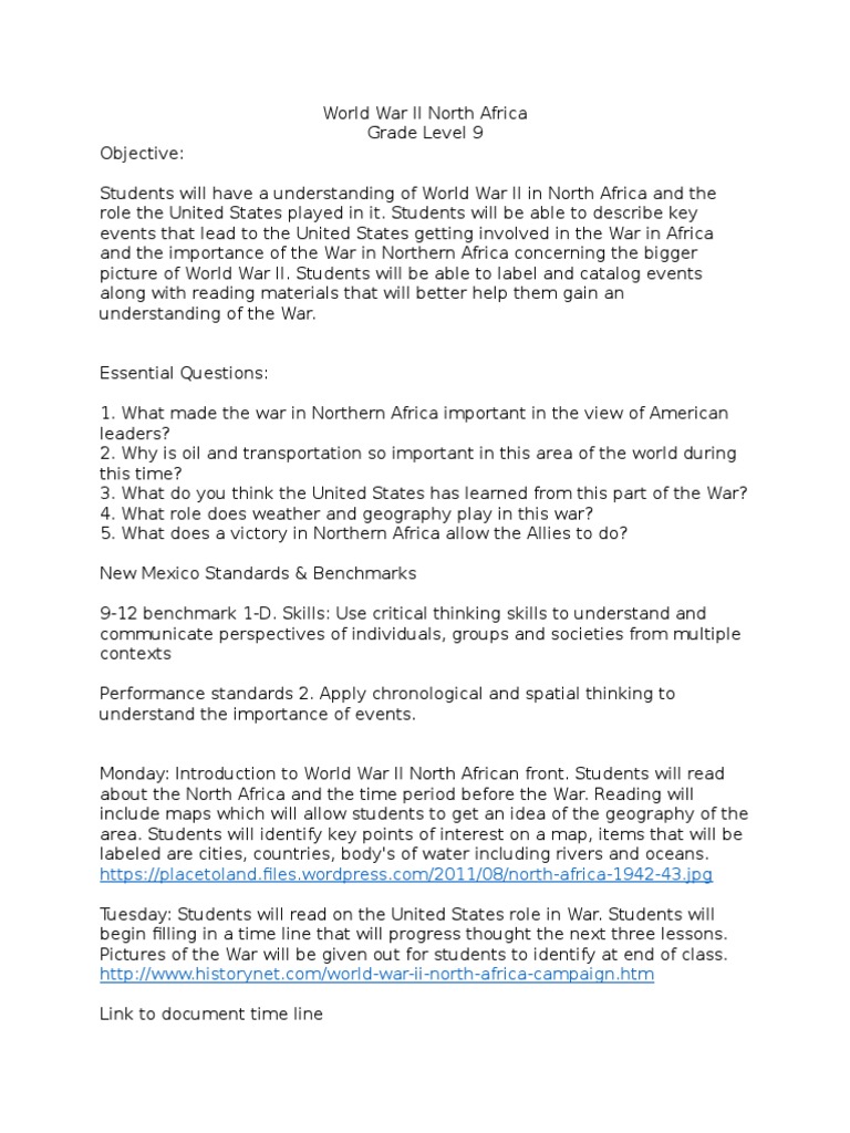 World War II North Africa Lesson Plan | Download Free PDF | World War ...