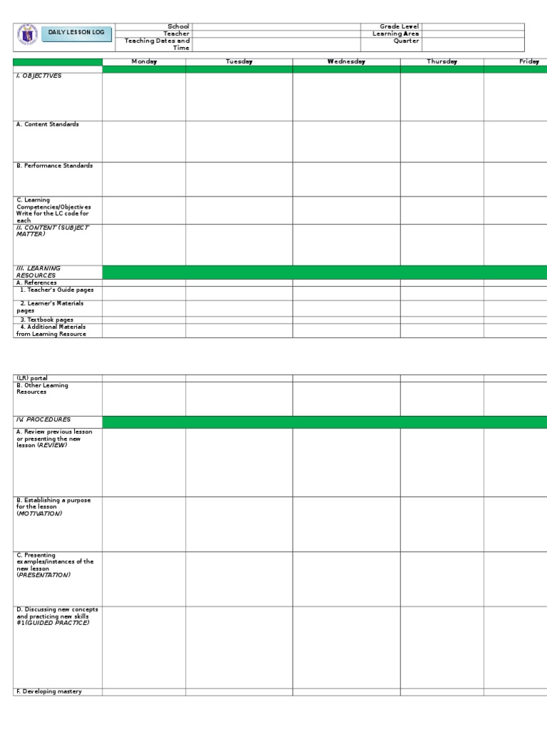 Daily Lesson Log Template | PDF