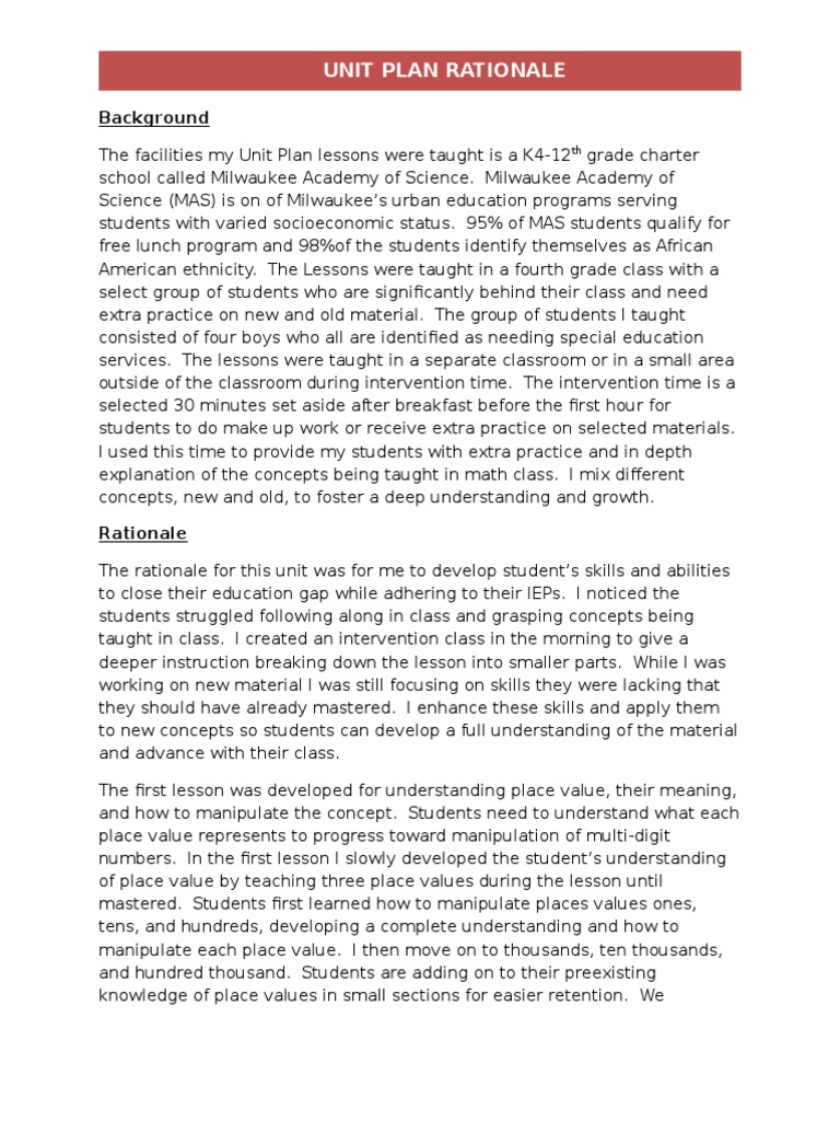 Unit Plan Rationale: Background | PDF | Learning Styles | Lesson Plan