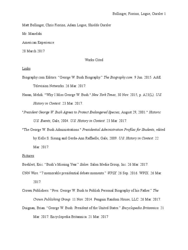 Bush Website Works Cited | PDF | Politics | History