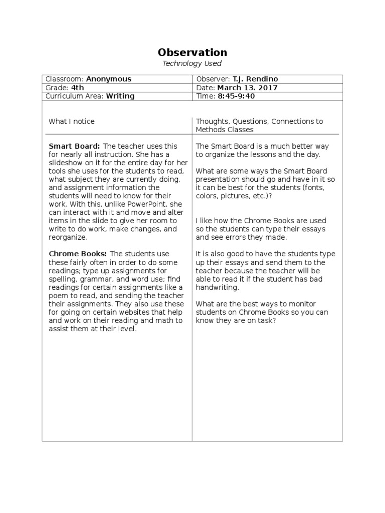 Writing Observation | PDF