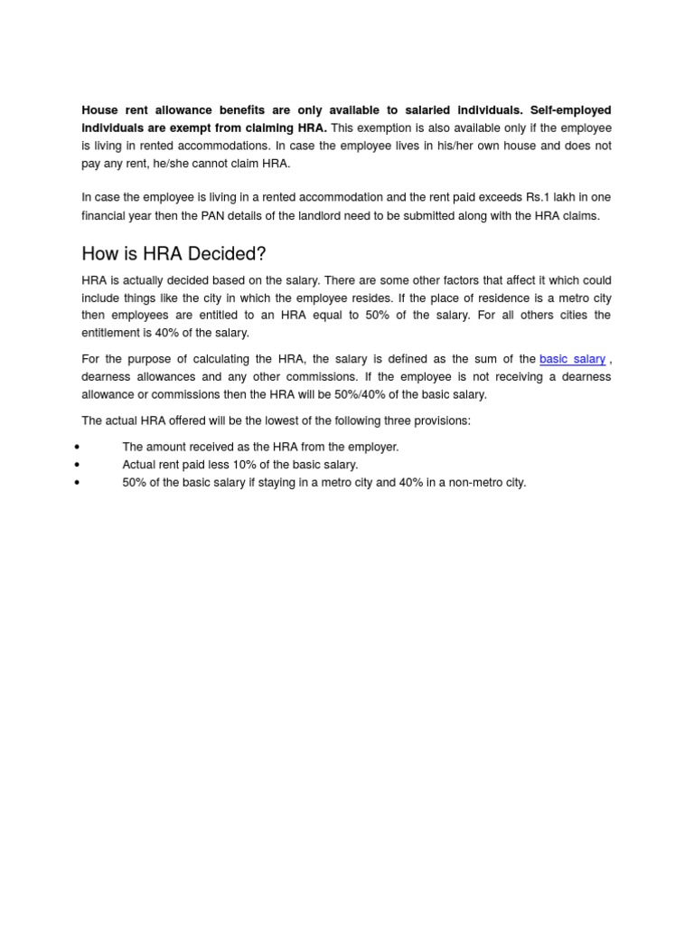 How Is HRA Decided?: Basic Salary | PDF