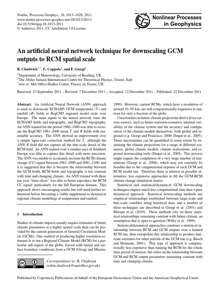 An Artificial Neural Network Technique For Downscaling GCM Outputs To ...