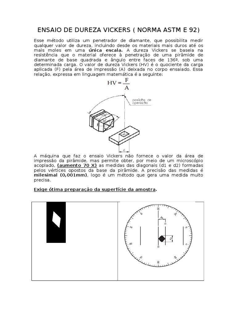 Aula Prática Ensaio de Dureza Vickers | PDF | Dureza | Materiais