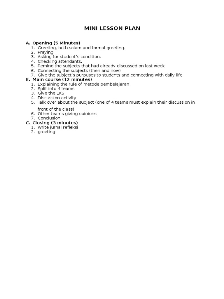 Mini Lesson Plan: A. Opening (5 Minutes) | PDF | Career & Growth
