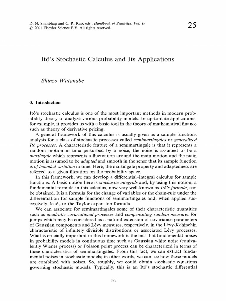Itô's Stochastic Calculus and Its Applications | PDF | Stochastic ...