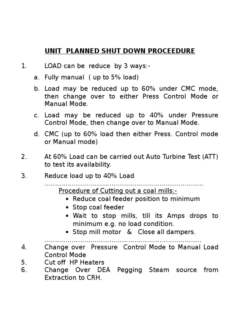 Unit Planned Shutdown Operations | PDF | Energy Production | Energy ...
