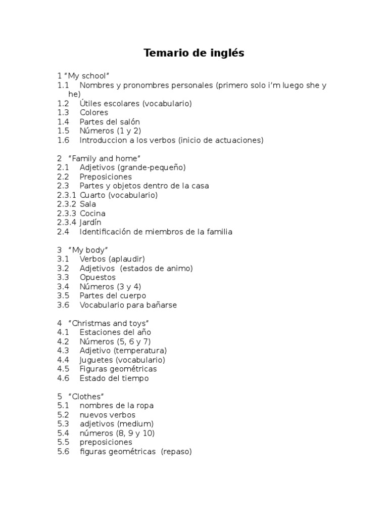 Temario de Inglés | PDF