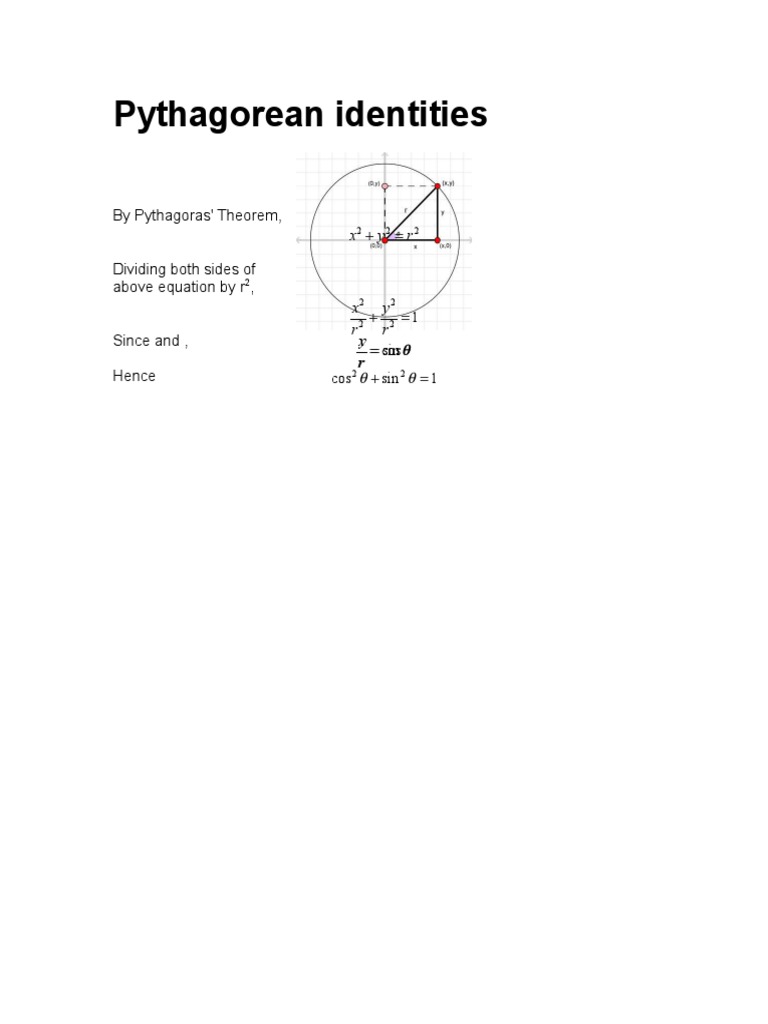 Pythagorean Identities: by Pythagoras' Theorem | PDF