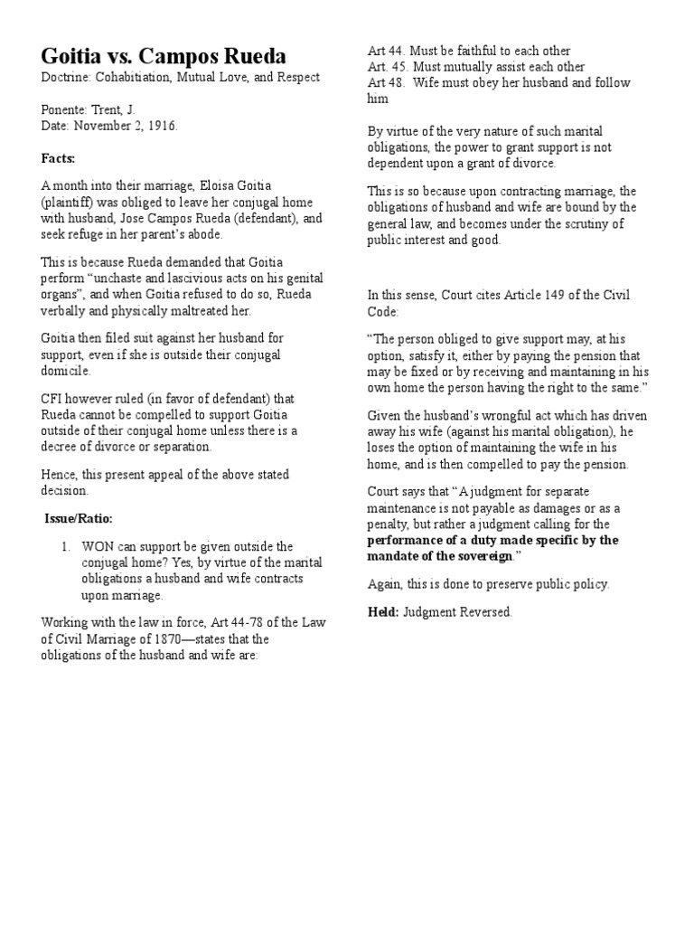 Goitia v. Campos Rueda | PDF | Wife | Marriage