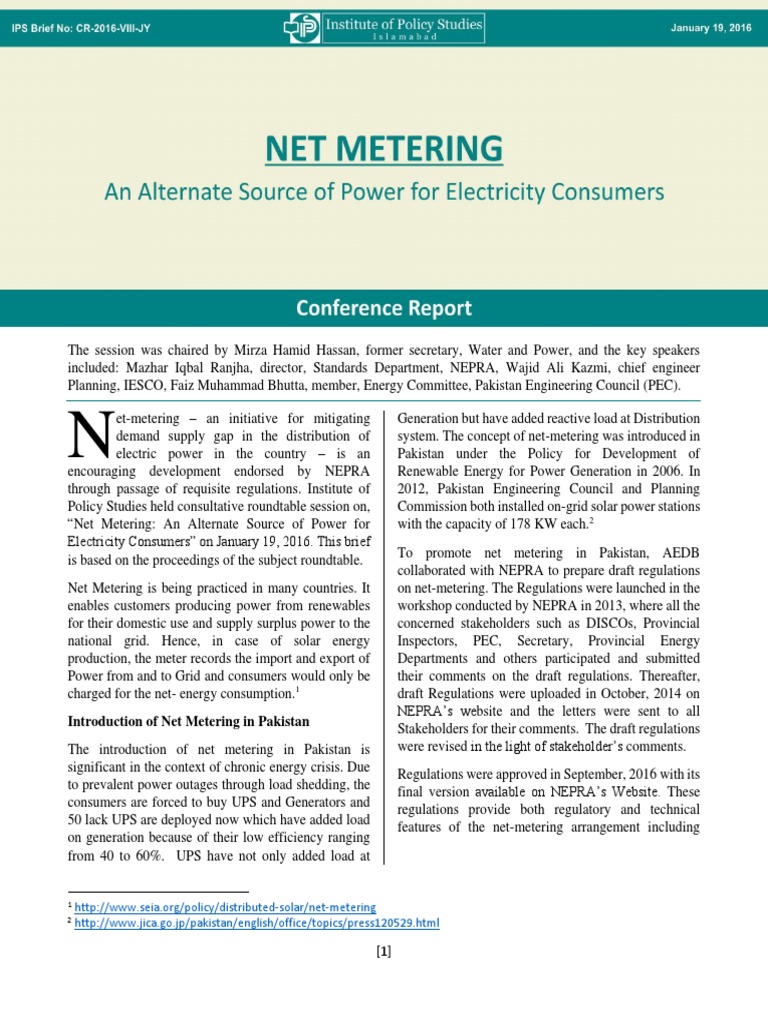 Net Metering Brief by IPS | PDF | Electric Power | Electrical Grid