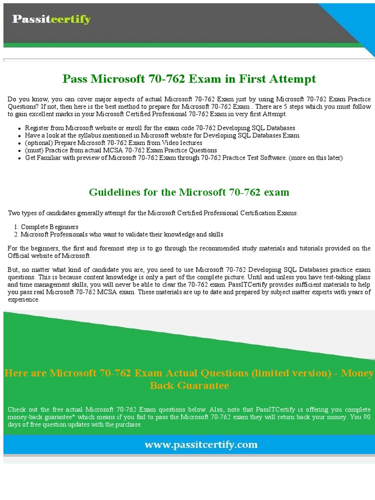Microsoft 70-762 Exam Practice Guide | PDF | Microsoft | Test (Assessment)