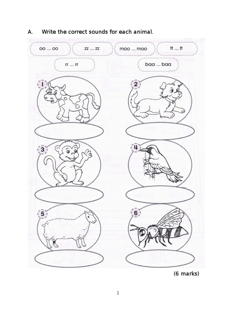 A. Write The Correct Sounds For Each Animal | PDF
