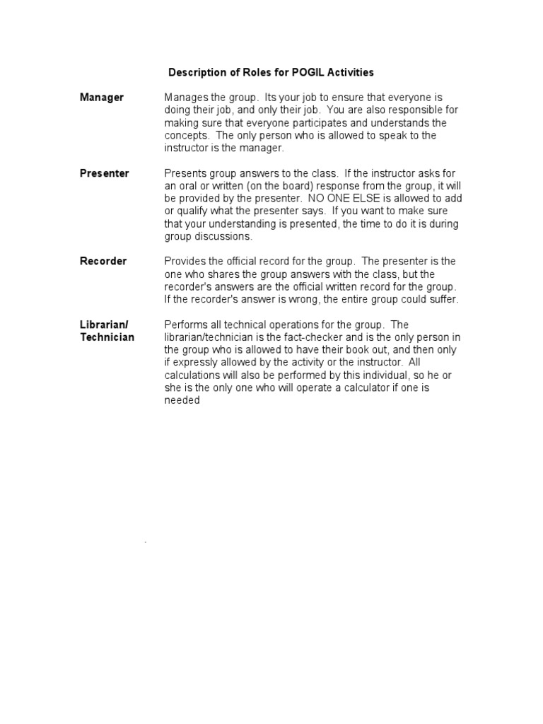 POGIL Group Roles Explained | PDF