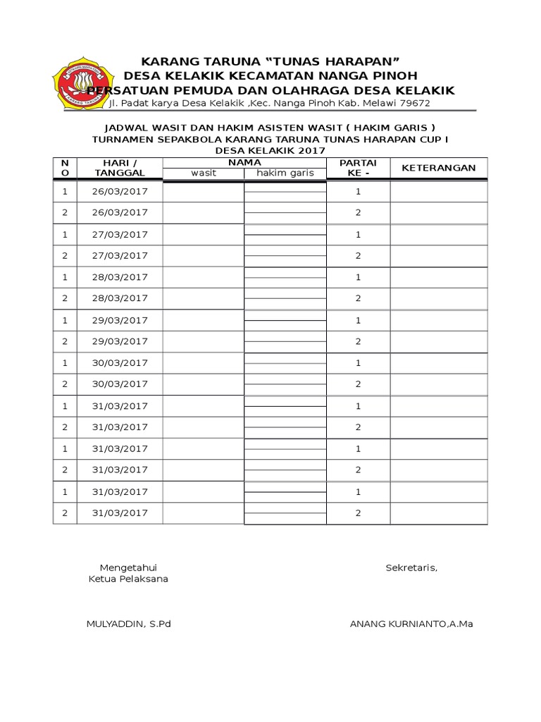 Hakim Garis Wasit Jadwal | PDF