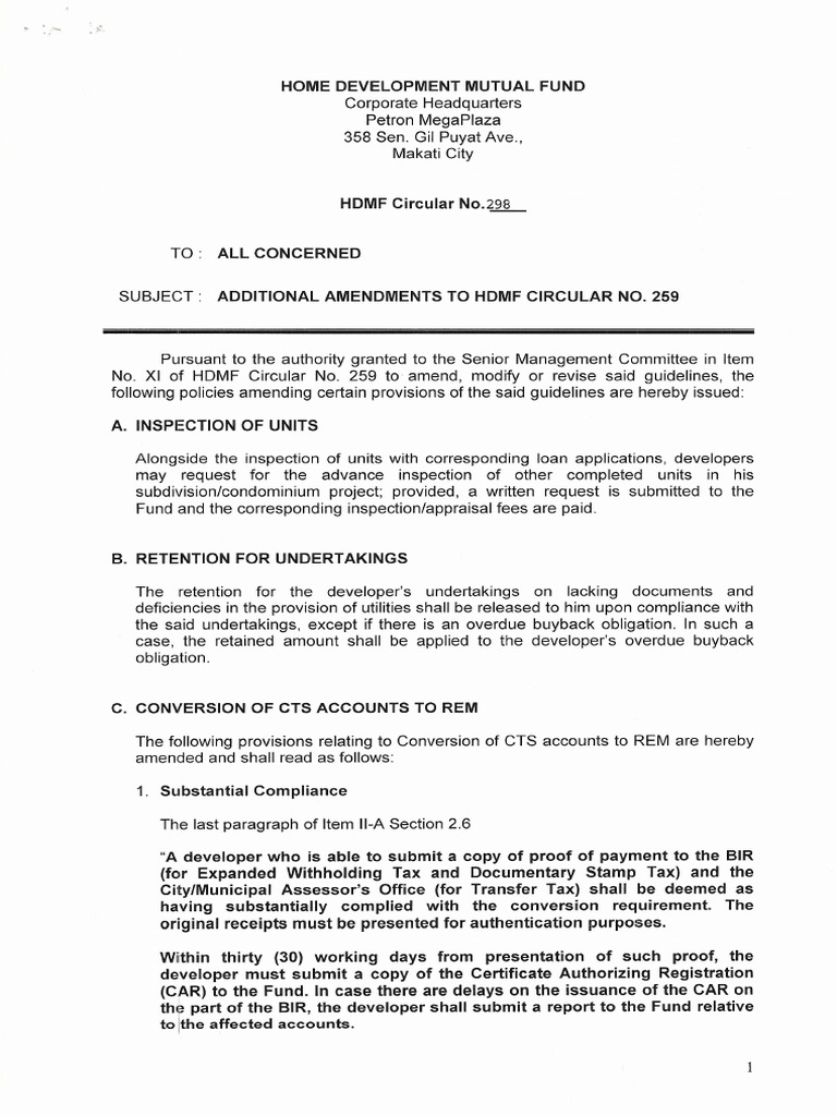 Cir 298 - Amendments to HDMF Circular No 259 | Interest | Government