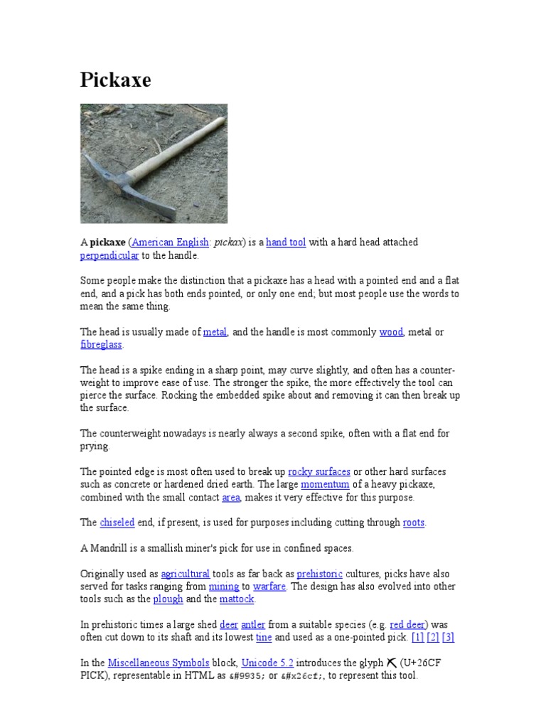 The History and Uses of the Pickaxe | PDF