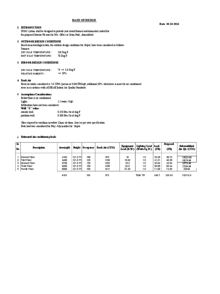 Basis of Design | PDF | Hvac | Air Conditioning