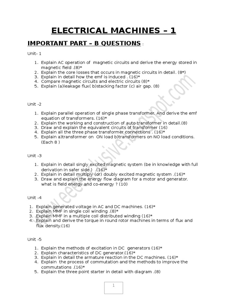 Electrical Machines - 1: Important Part - B Questions | PDF