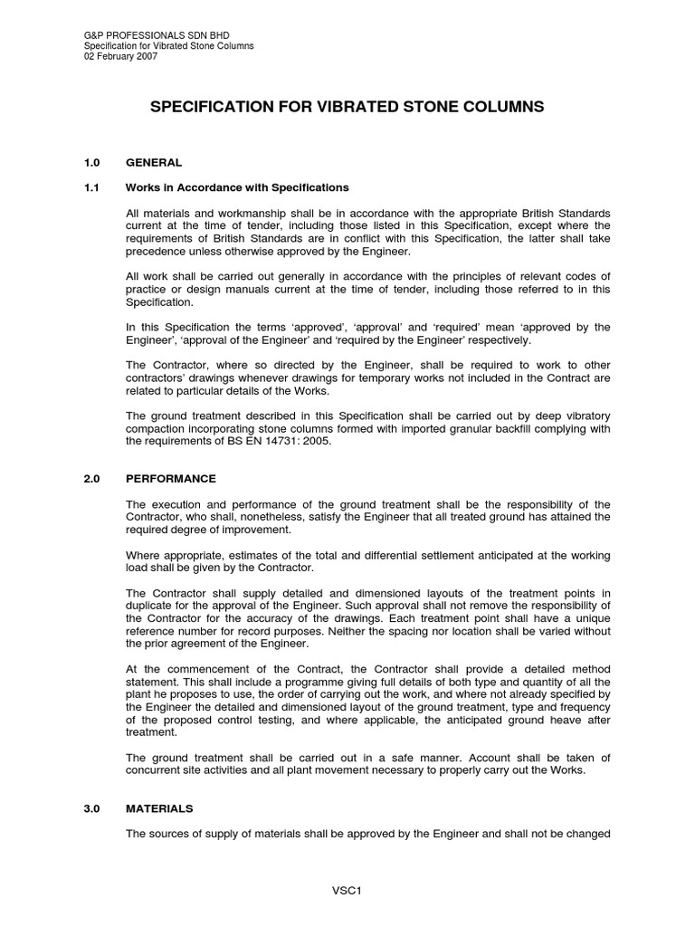 Stone Column Material Specification | PDF