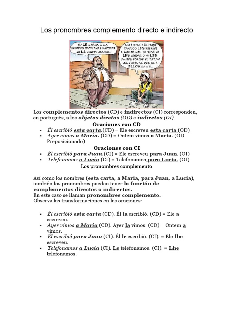 Los Pronombres Complemento Directo e Indirecto | PDF | Objeto (gramática) | Sintaxis