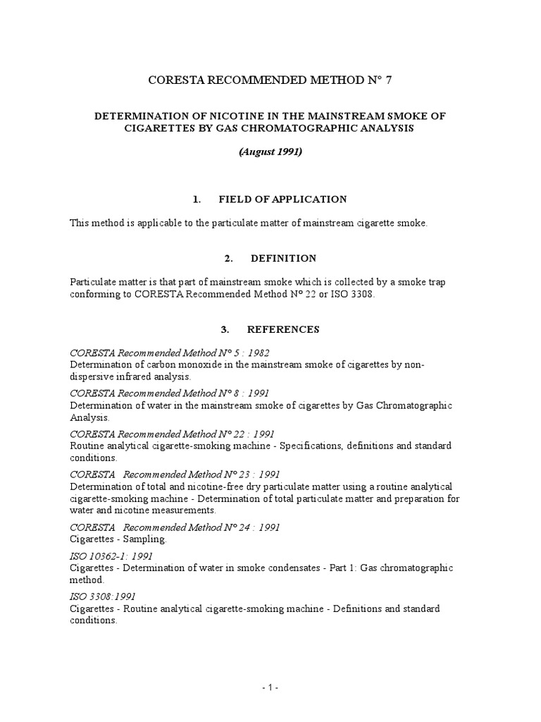 Coresta Recommended Method #7 | PDF | Gas Chromatography | Chromatography