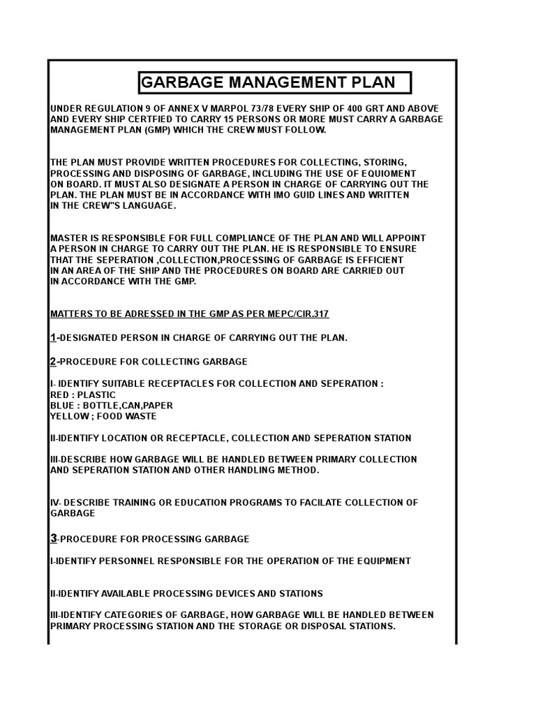 Garbage Management Plan: - Procedure For Processing Garbage | PDF ...